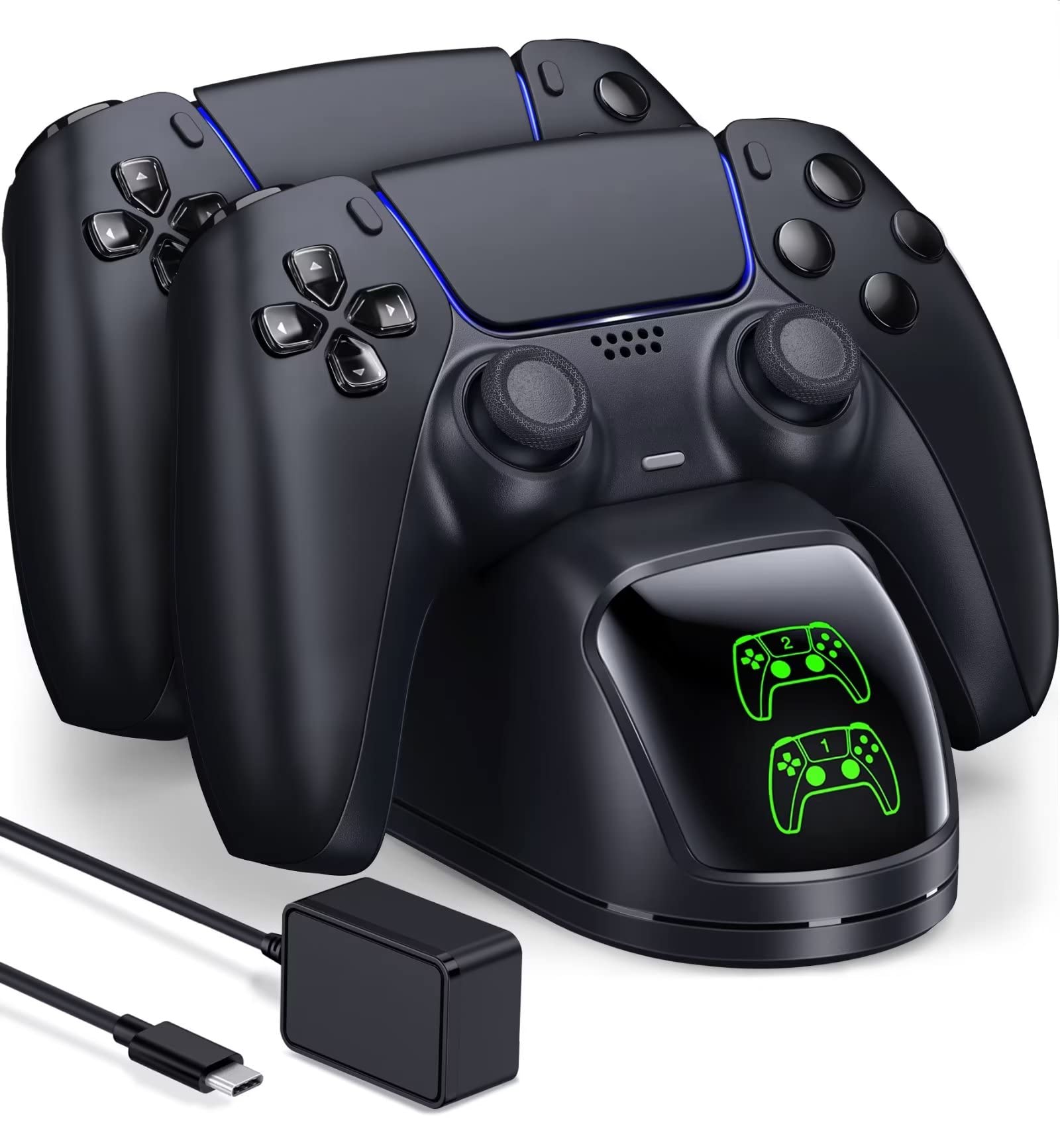 Controller Charging Station for PlayStation 5 Dualsense Controller with Dual Stand Charger Dock, Upgrade Controller Charger for PS5 Accessories Fast Charging Cable, Charging Station Black for PS5