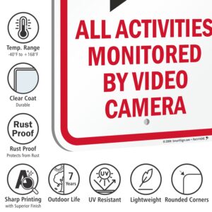 SmartSign Notice All Activities Monitored By Video Camera Sign - 2 Pack, 18 x 12 inch, 2mm Aluminum Composite, Red/Black on White, Made in USA