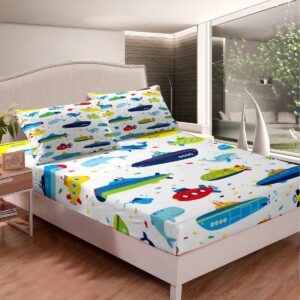 Submarines Bedding Set Twin Size Dolphin and Whale Bed Set for Girls Teens Bedroom Decor Kids Underwater World Fitted Sheet Soft Microfiber Ocean Theme Bed Cover(1 Fitted Sheet+1 Pillow Case)