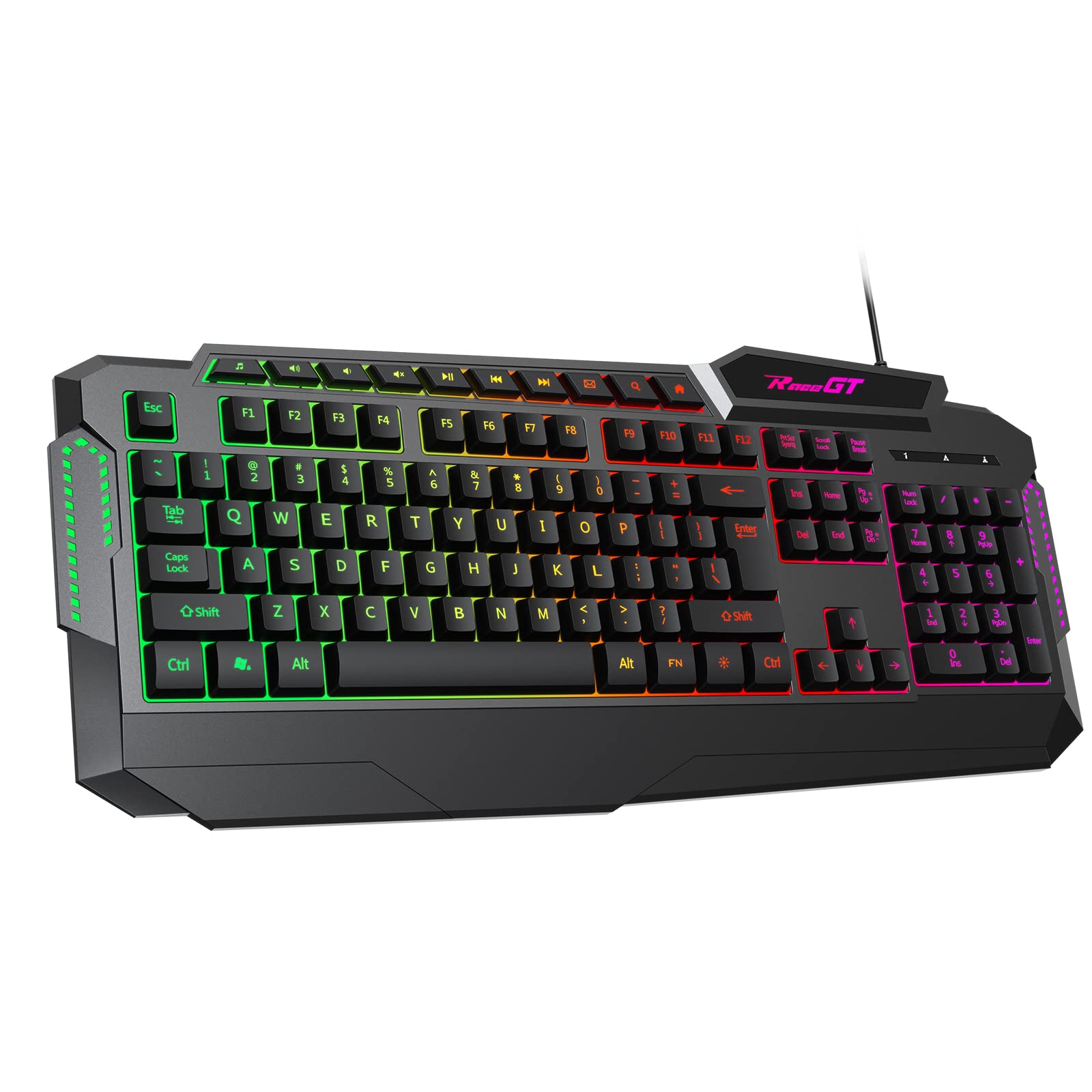 RaceGT Gaming Keyboard,114 Keys Full Size Wired LED Backlit with Dedicated Multimedia Keys Wrist Rest Mechanical Feeling Keybaord Compatible for Computer PC Laptop Xbox