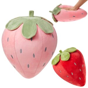 juexica 2 pcs strawberry plush pillows fruit kids pillow soft kawaii strawberry decor aesthetic cute pillows stuffed strawberry pillow for room home car decoration birthday gifts, red pink