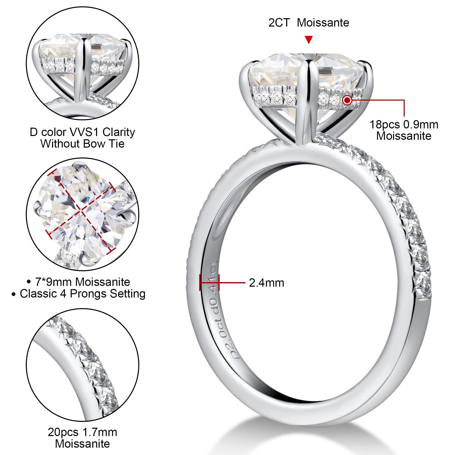 Hitlinker Moissanite Engagement Rings for Women 2ct Oval Cut Promise Wedding Rings for Her 925 Sterling Silver Solitaire Lab Created Diamond Rings Anniversary Ring for Womens Size 5.5