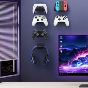 6 Pack Foldable Controller Wall Mount Holder for Xbox PS5 PS4 PS3 Switch Pro Strong Adhesive/Screw Upgraded Controller Stand Hanger with Anti-slip Pad Universal Gaming Remote & Headphone Accessories