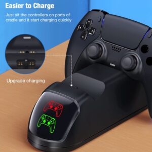 Controller Charging Station for PlayStation 5 Dualsense Controller with Dual Stand Charger Dock, Upgrade Controller Charger for PS5 Accessories Fast Charging Cable, Charging Station Black for PS5