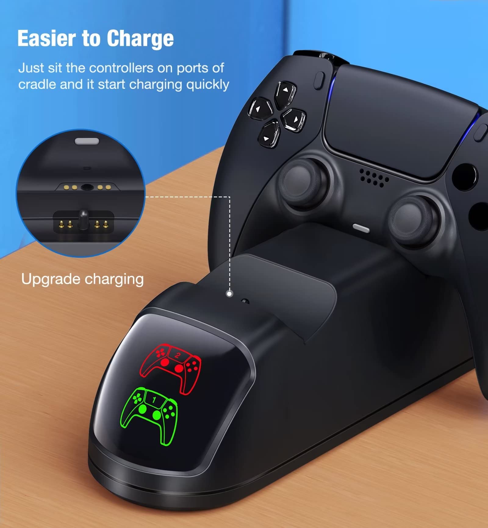 Controller Charging Station for PlayStation 5 Dualsense Controller with Dual Stand Charger Dock, Upgrade Controller Charger for PS5 Accessories Fast Charging Cable, Charging Station Black for PS5