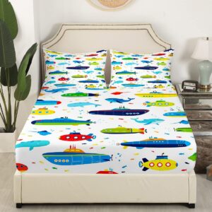 submarines bedding set twin size dolphin and whale bed set for girls teens bedroom decor kids underwater world fitted sheet soft microfiber ocean theme bed cover(1 fitted sheet+1 pillow case)