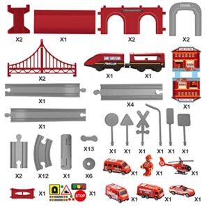 Train Sets for Boys 4-7, 66 Pcs Battery Operated Train Set with Tracks(Magnetic Connection), Compatible with Thomas, Brio, Chuggington, Gifts for 3 4 5 6 Years Old (66pcs Fire Truck)