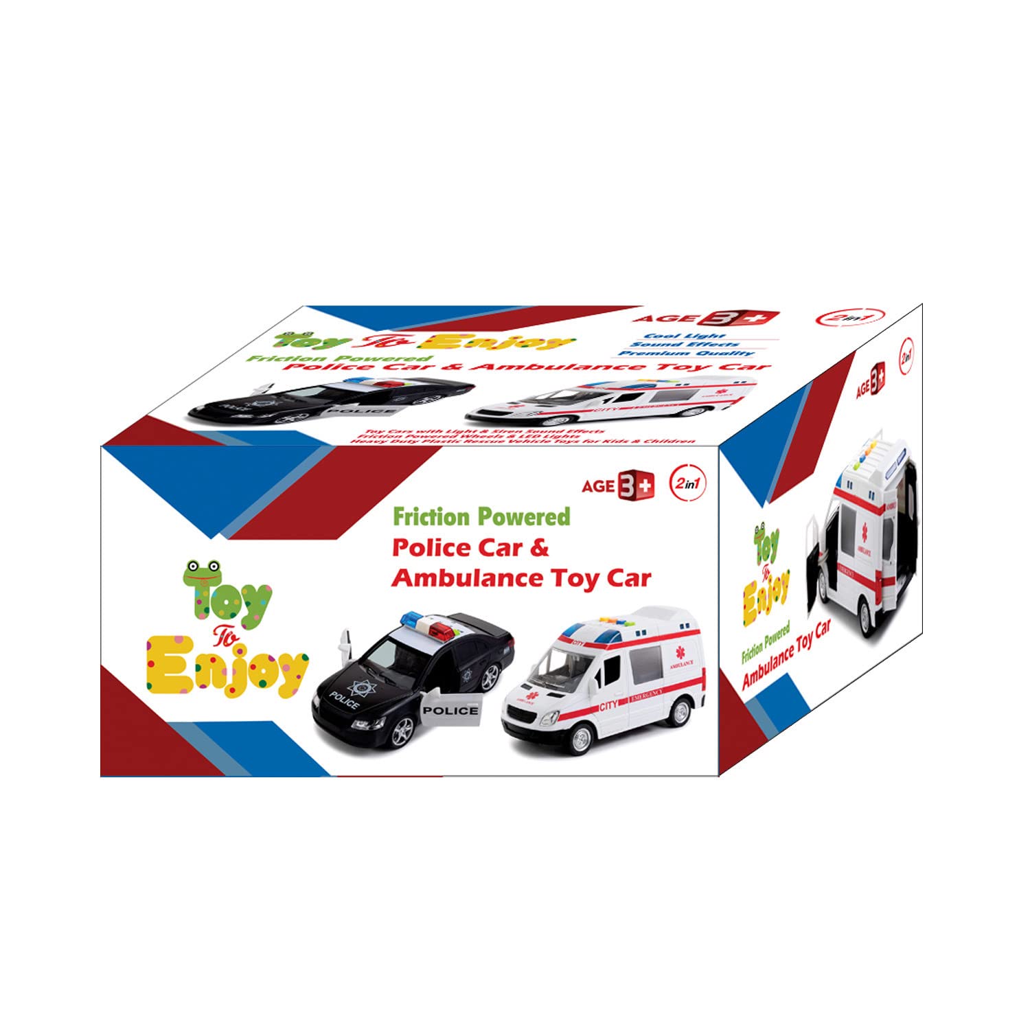 Toy To Enjoy Police & Ambulance Car Set for Boys & Girls Friction Powered, with Lights and Sirens