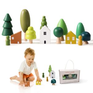 promise babe wooden tree toys - montessori wooden blocks stacking toys for toddlers, miniature trees & house various sizes woodland creative craft home decor