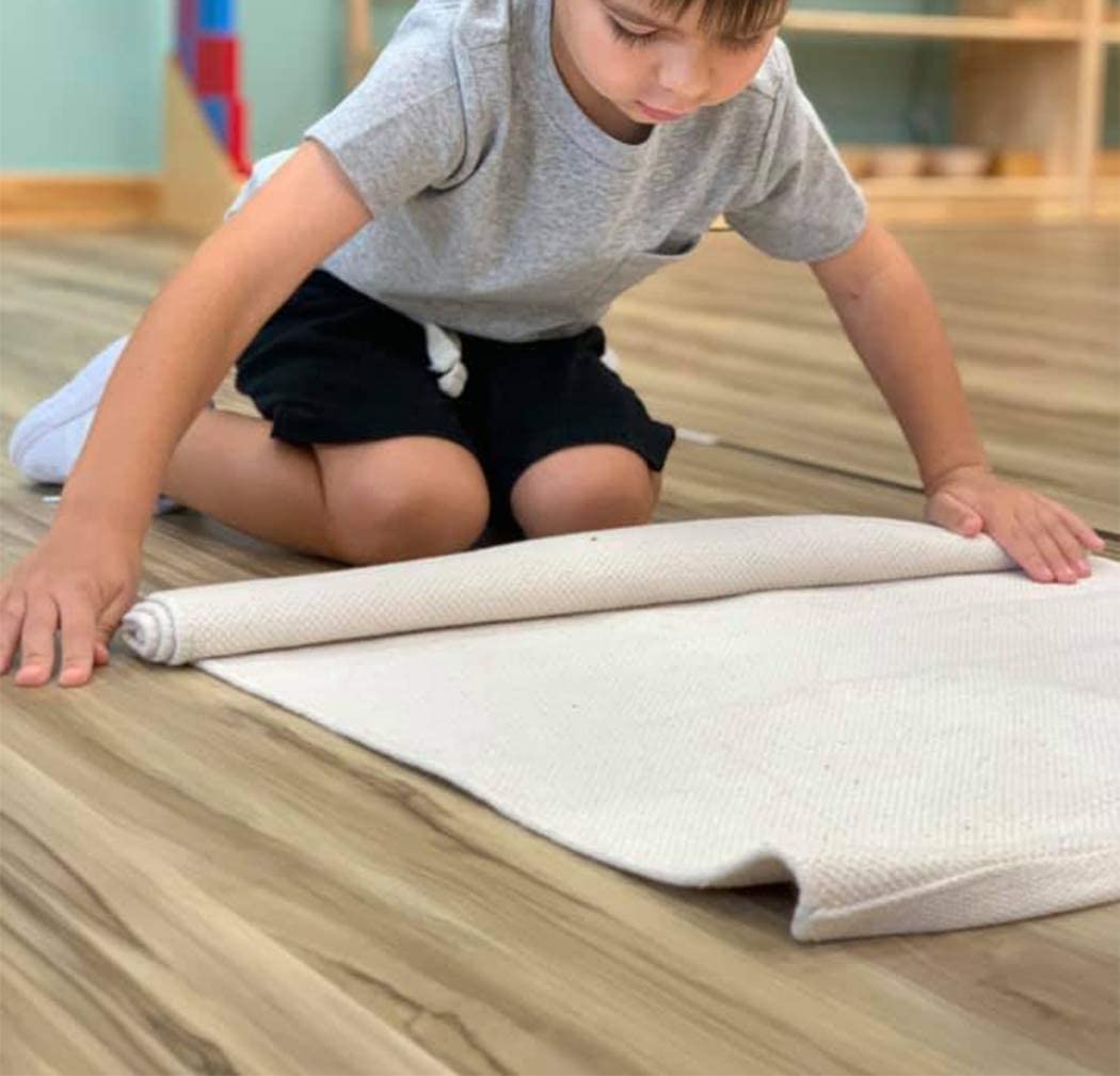 JE JOUE Montessori Materials Children Playing Mat Pure Cotton Working Rug for Toddlers (16"×24", Beige)