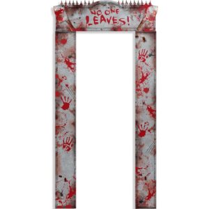 bloody red & gray paper doorway entry (84.5" x 42.5") - 1 count | frightful décor for haunted parties & spooky ambience