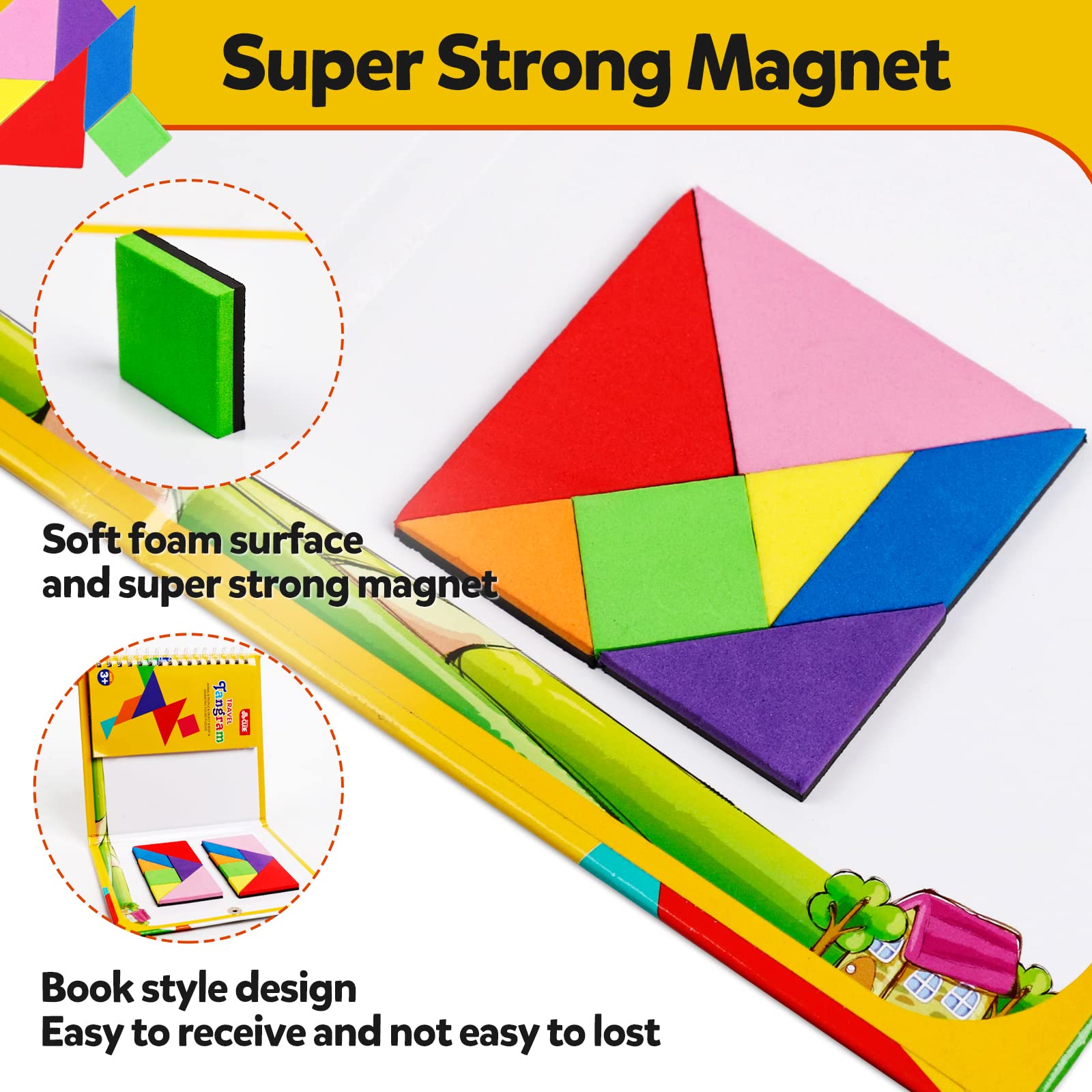 Travel Tangram Puzzle Car Game Magnetic Pattern Blocks Road Airplane Trip Essentials Activities Montessori Educational Toys Brain Teasers Book for Age 4-8 Kids Boys Girls Toddler (240 Solution)