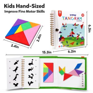 Travel Tangram Puzzle Car Game Magnetic Pattern Blocks Road Airplane Trip Essentials Activities Montessori Educational Toys Brain Teasers Book for Age 4-8 Kids Boys Girls Toddler (368 Solution)