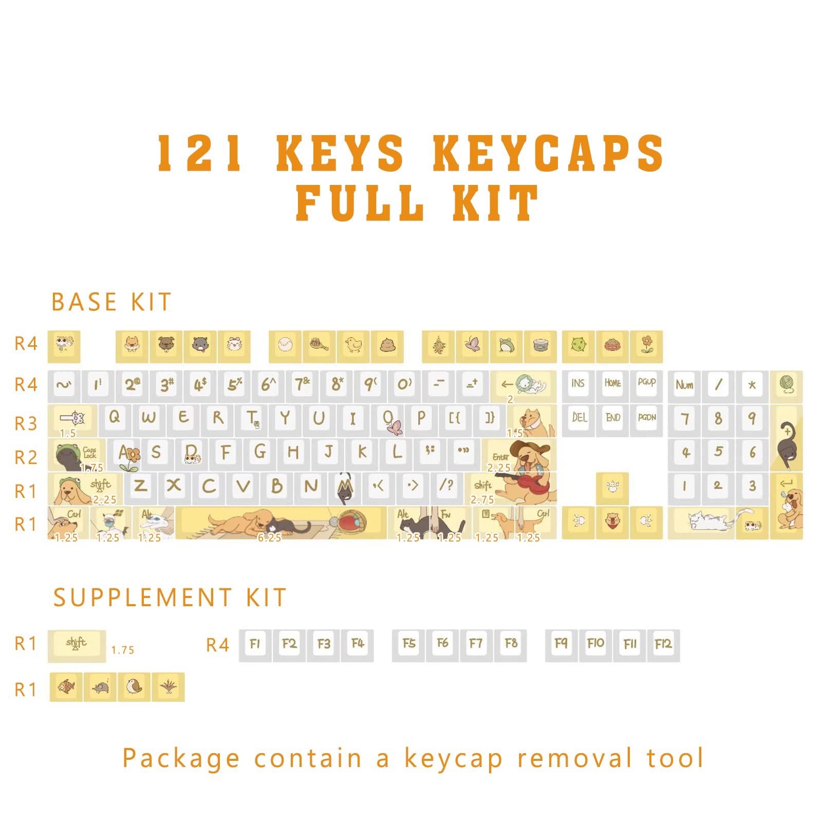 POPKEEY Dog Cat Pets Keycaps for Cherry MX Switches Cute Japanese Anime Mechanical Gaming Keyboard, PBT Key Caps Set