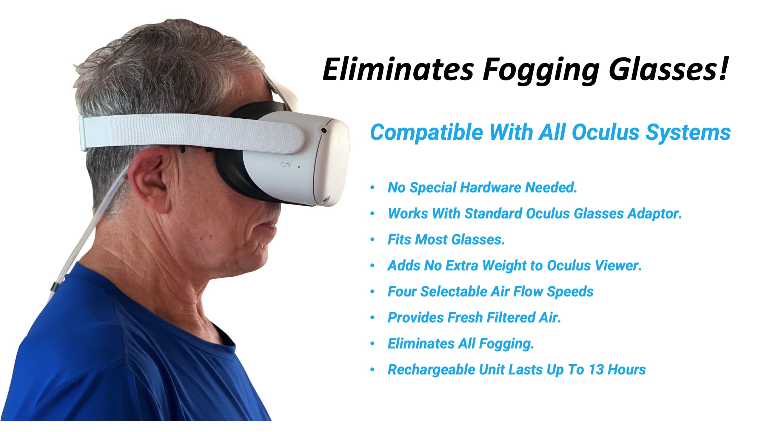 Eliminate Lens Fogging Wearing Glasses with Oculus Headset. Works with All Oculus Models and Other VR Headsets. No Additional Hardware Needed.