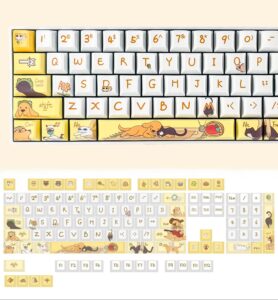 popkeey dog cat pets keycaps for cherry mx switches cute japanese anime mechanical gaming keyboard, pbt key caps set