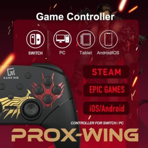 GAME'NIR WING PATTERN Wireless Switch Controller Support NFC Amiibo, Ergonomic Switch Pro Controller for Switch/Switch Lite/Switch OLED with Dual Motor, Gyro Axis, Turbo Function, 5 Level Vibration