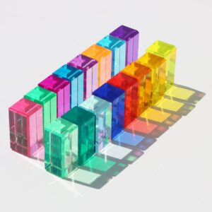 rainbow crystal acrylic strip blocks rectangle stacking gem blocks for kids 16 colors gem cubes educational sensory light learning toys(16pcs strip blocks)…