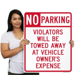 SmartSign 30 x 24 inch “No Parking - Violators Towed Away At Vehicle Owner's Expense” Metal Sign, 80 mil Laminated Rustproof Aluminum, Red and White, Made in USA