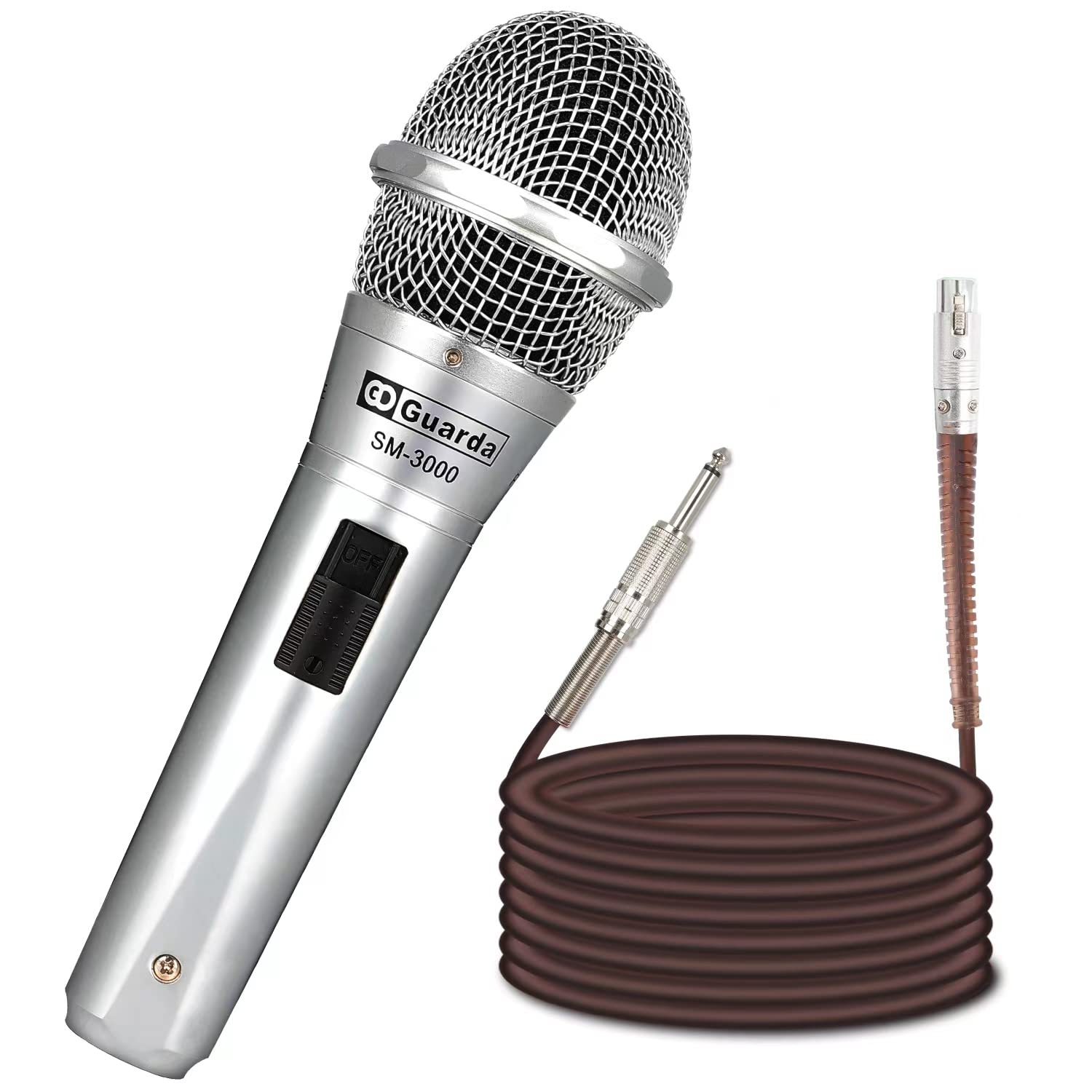 Guarda Cardioid Dynamic Vocal Microphone with 26.3ft XLR Cable, Metal Handheld Mic Compatible Karaoke Machine/Speaker/Amp/Mixer for Karaoke Singing, Speech, On/Off Switch (SM-3000)