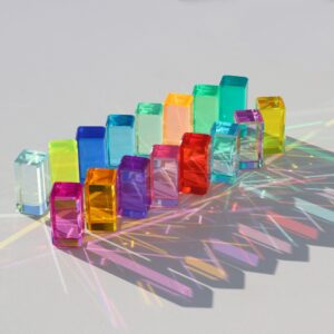 Rainbow Crystal Acrylic Strip Blocks Rectangle Stacking Gem Blocks for Kids 16 Colors Gem Cubes Educational Sensory Light Learning Toys(16PCS Strip Blocks)…