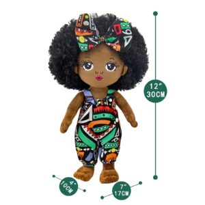 JUSTQUNSEEN Black Baby Dolls African American Doll Black Dolls 12'', Baby Dolls for 3 Year Old Girls,Soft Doll for Girls Stuffed Plush Doll for Girl