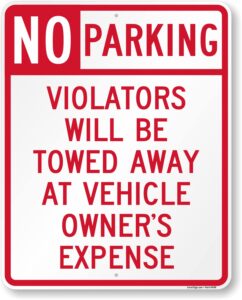 smartsign 30 x 24 inch “no parking - violators towed away at vehicle owner's expense” metal sign, 80 mil laminated rustproof aluminum, red and white, made in usa