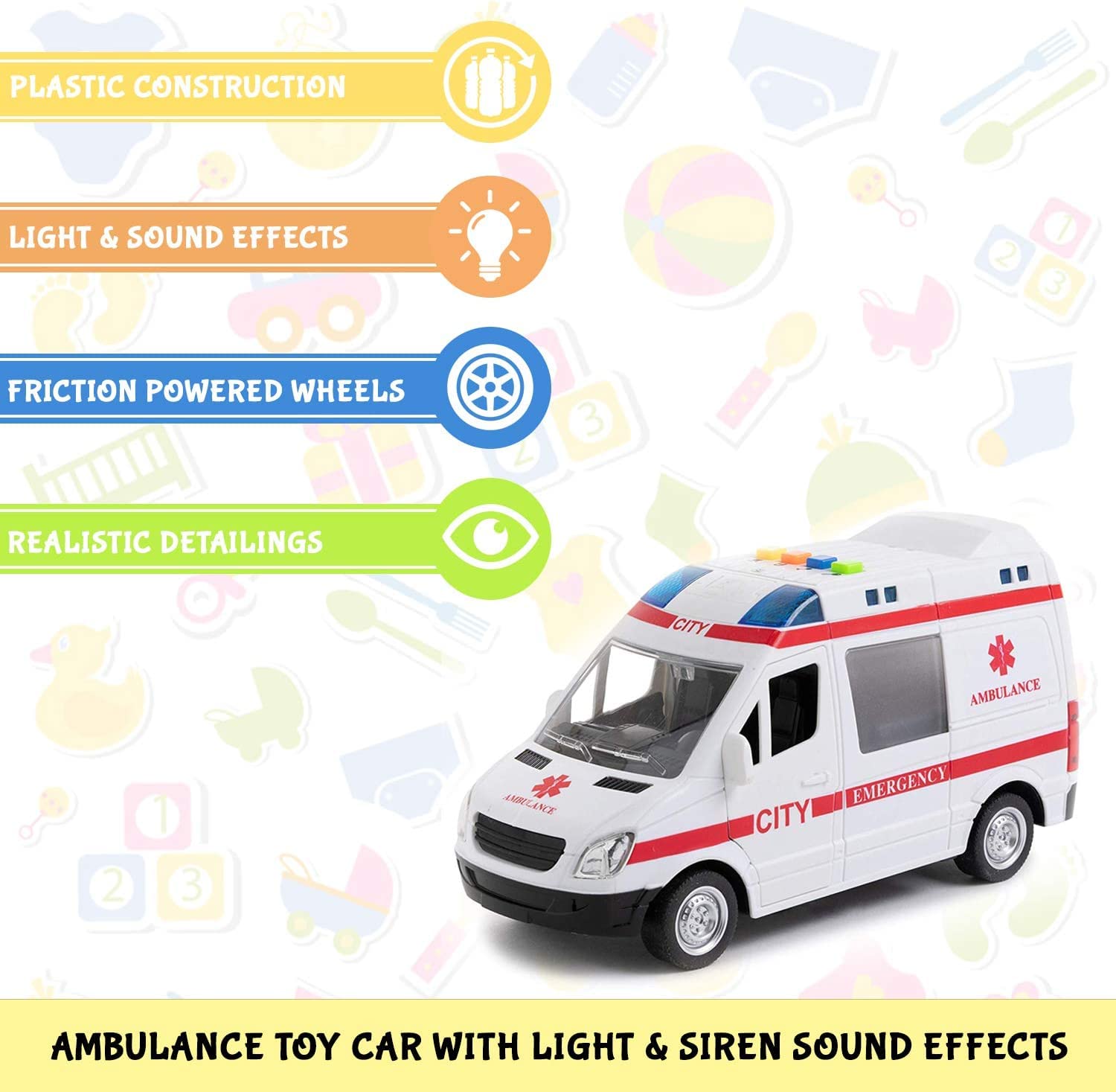 Toy To Enjoy Police & Ambulance Car Set for Boys & Girls Friction Powered, with Lights and Sirens