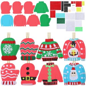 16 pcs christmas sweater foam mitten crafts, christmas tree ornament sets includes 8 diy ugly sweater and 8 mitten foam ornament holiday craft kit homemade kits for kids home activities