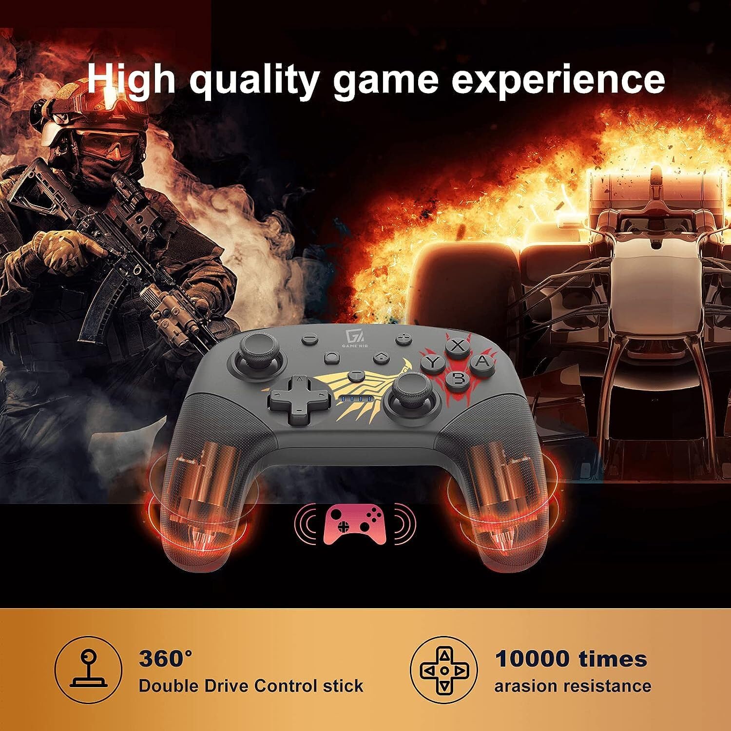 GAME'NIR WING PATTERN Wireless Switch Controller Support NFC Amiibo, Ergonomic Switch Pro Controller for Switch/Switch Lite/Switch OLED with Dual Motor, Gyro Axis, Turbo Function, 5 Level Vibration