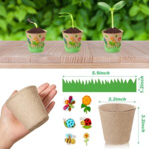 Gueevin 50 Pack Garden Paper Pot Craft Kit Flower Plant Spring Craft Including Peat Plant Pots Adhesive Foam Stickers Pot Stickers EVA Grass for Kids DIY Craft Flower Planting Growing