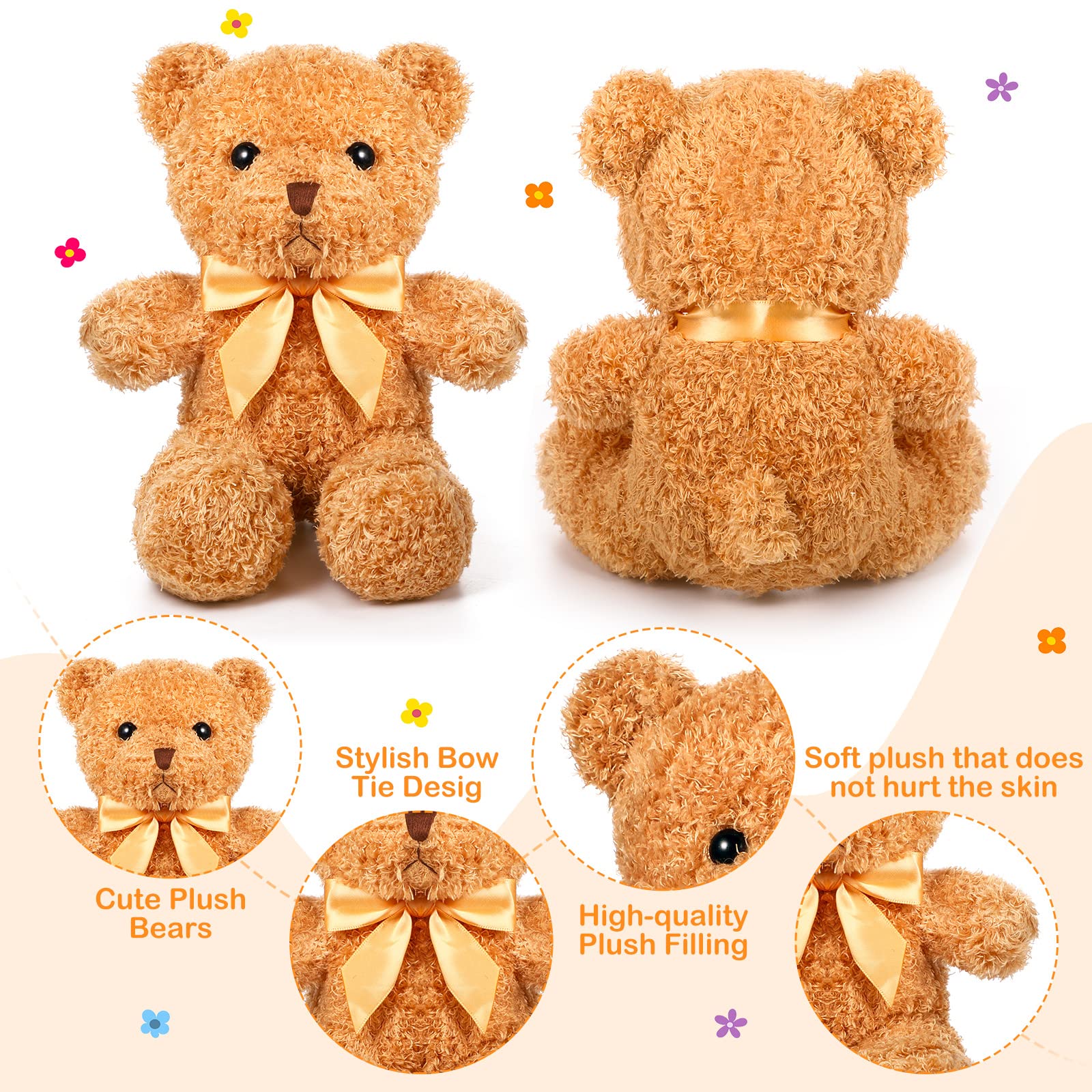 HyDren 8 Packs Cute Bear Stuffed Animals 12 Inch Soft Bear Plush Stuffed Bears Plush Dolls with Bow Ties for Kids Boys Girls Baby Shower Birthday Party Gift Favors (Brown)