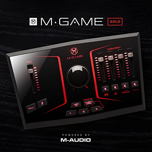 M-Game Solo USB Audio Interface Mixer for Streaming and Gaming with XLR Microphone in, Optical in, Voice FX, Sampler, Lights and Software