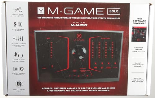 M-Game Solo USB Audio Interface Mixer for Streaming and Gaming with XLR Microphone in, Optical in, Voice FX, Sampler, Lights and Software