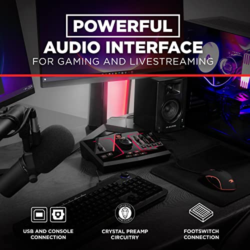 M-Game Solo USB Audio Interface Mixer for Streaming and Gaming with XLR Microphone in, Optical in, Voice FX, Sampler, Lights and Software