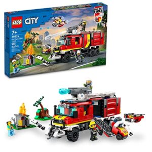 lego city fire command unit 60374, rescue fire engine toy set, ultramodern truck with land and air drones, emergency vehicle toys for kids ages 6 plus