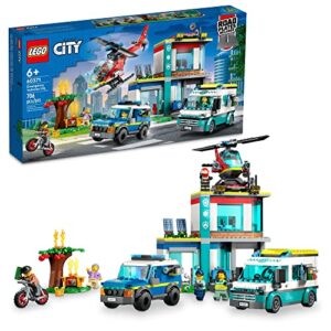 lego city emergency vehicles hq 60371, fire rescue helicopter toy set, ambulance, motorbike and police car toys, gift for kids, boys & girls age 6 plus