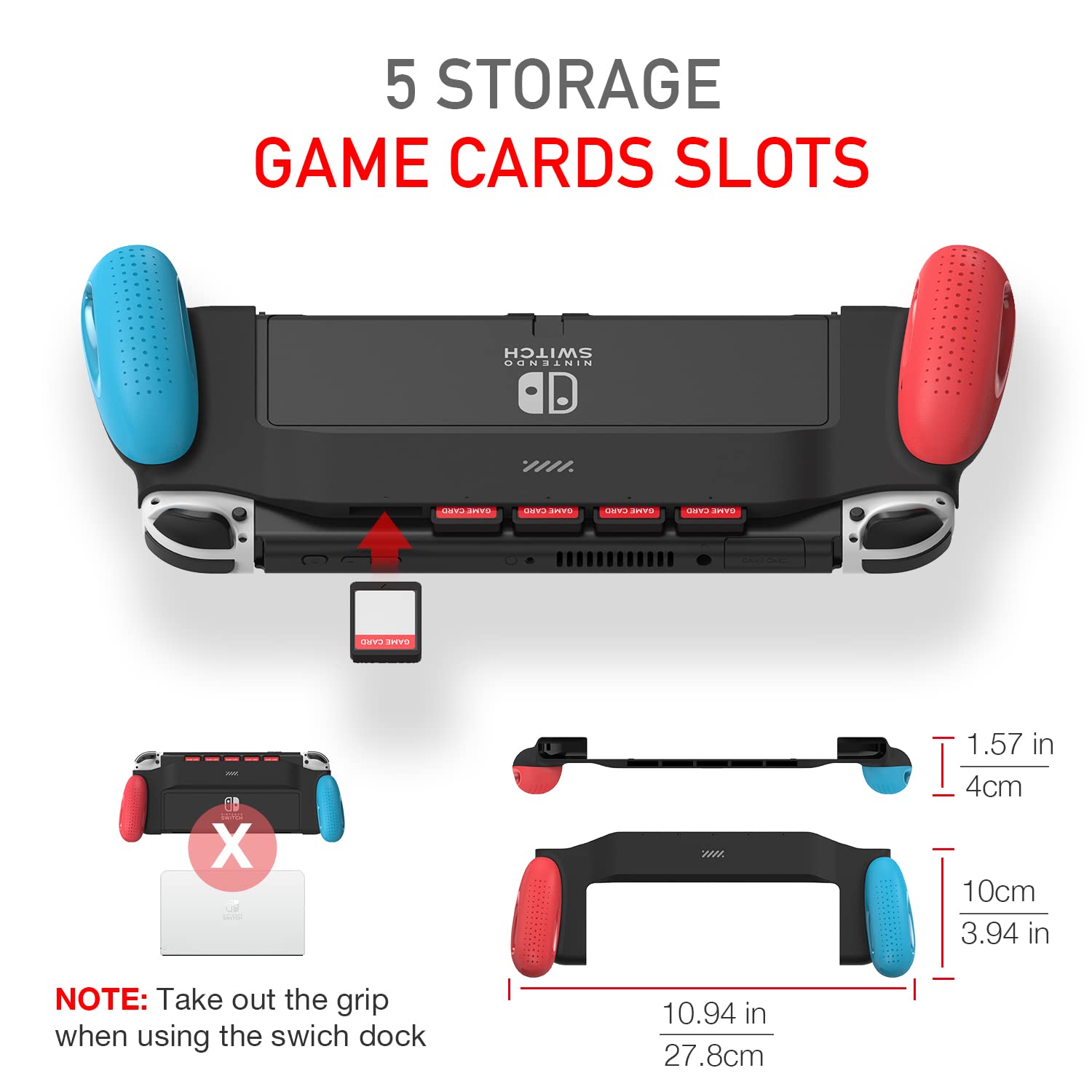 MEQI Grip Case Compatible with Nintendo Switch OLED, Unique Upgraded Designed with 5 Game Slots Comfortable & Ergonomic Grip Switch Accessories