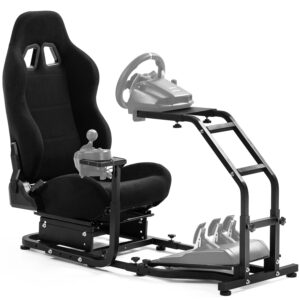 supllueer racing simulator cockpit with black racing seat fit for logitech g29 g923 g920,thrustmastert248 t300rs tx f458 t-gt t128, adjustable racing wheel stand no wheel pedal shifter