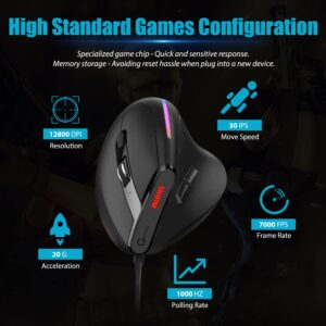 TRELC RGB Gaming Mouse, Ergonomic Mouse with 12800 DPI/9 Programmable Buttons, On-Board Memory, Lightweight Vertical Optical Gaming Mice Wired for Windows/PC/Laptop/E-Sports/Gamer (Black)