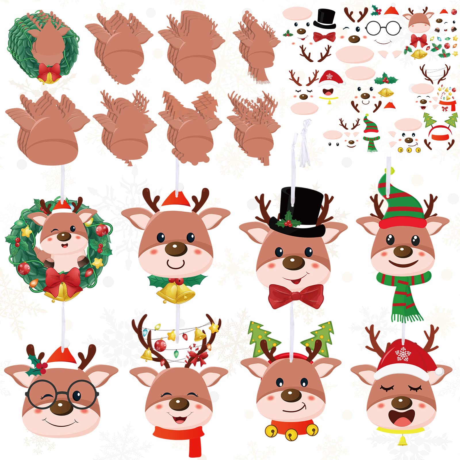 Yinder 48 Pcs Christmas Craft Kit Bulk Christmas Arts and Crafts DIY Christmas Tree Ornament Kit Make Your Own Xmas Tree Ornaments Self Adhesive Sticker Sheets for Xmas Tree(Christmas Reindeer)