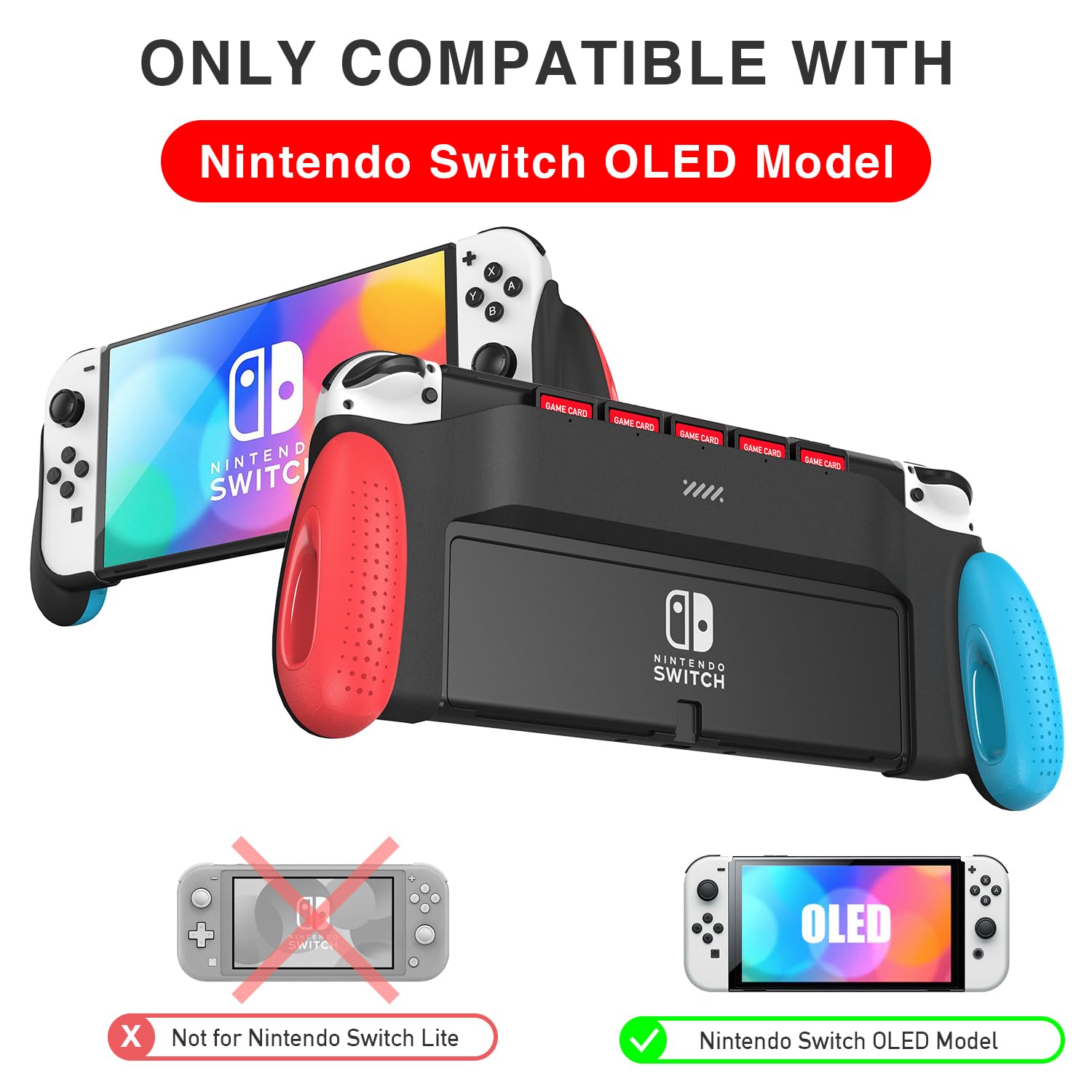 MEQI Grip Case Compatible with Nintendo Switch OLED, Unique Upgraded Designed with 5 Game Slots Comfortable & Ergonomic Grip Switch Accessories