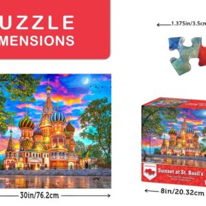 Majestic by Springbok - Sunset at Basil's - 1000 Piece Jigsaw Puzzle Illustration of St Basil's Cathedral at Sunset