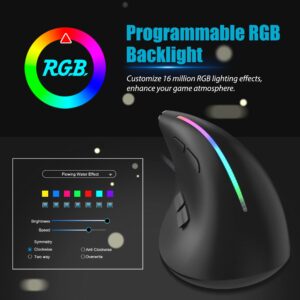 TRELC RGB Gaming Mouse, Ergonomic Mouse with 12800 DPI/9 Programmable Buttons, On-Board Memory, Lightweight Vertical Optical Gaming Mice Wired for Windows/PC/Laptop/E-Sports/Gamer (Black)