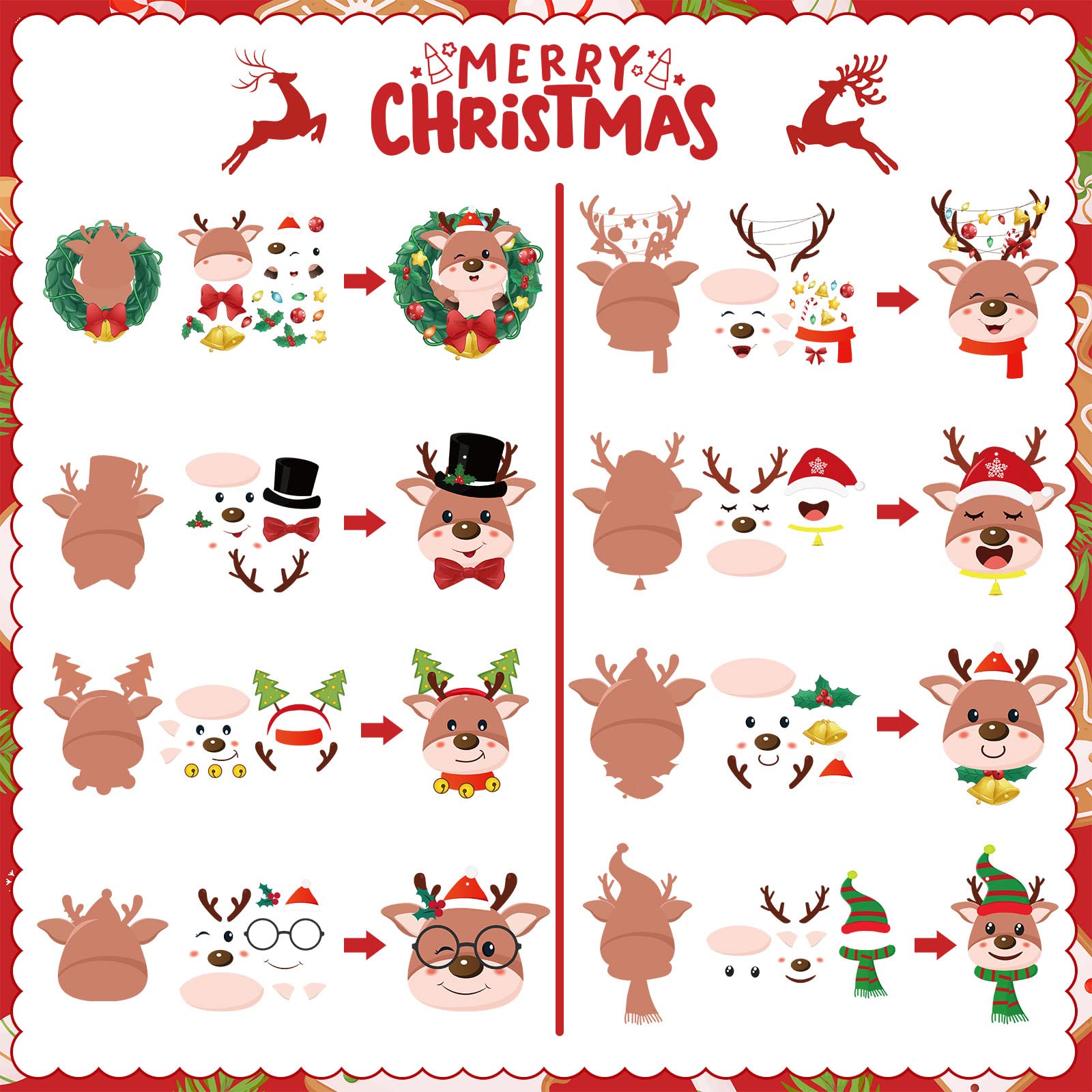 Yinder 48 Pcs Christmas Craft Kit Bulk Christmas Arts and Crafts DIY Christmas Tree Ornament Kit Make Your Own Xmas Tree Ornaments Self Adhesive Sticker Sheets for Xmas Tree(Christmas Reindeer)