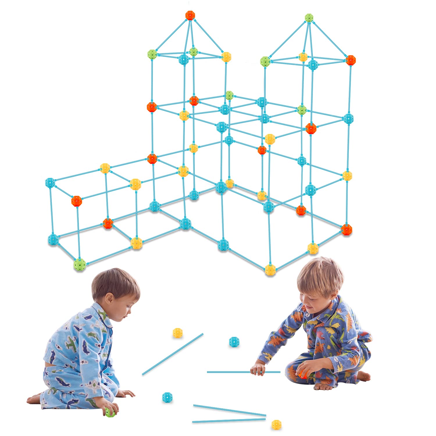 Kids Fort Building Kit,135Pcs Construction Toys for 3-12 Years Old Boys and Girls Indoor&Outdoor Toys Gift DIY Castles Tunnels Play Tent Rocket Tower