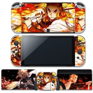 tanokay sticker wrap vinyl decal pre-cut skin | kyojuro rengoku | compatible with nintendo switch oled (2021 model)