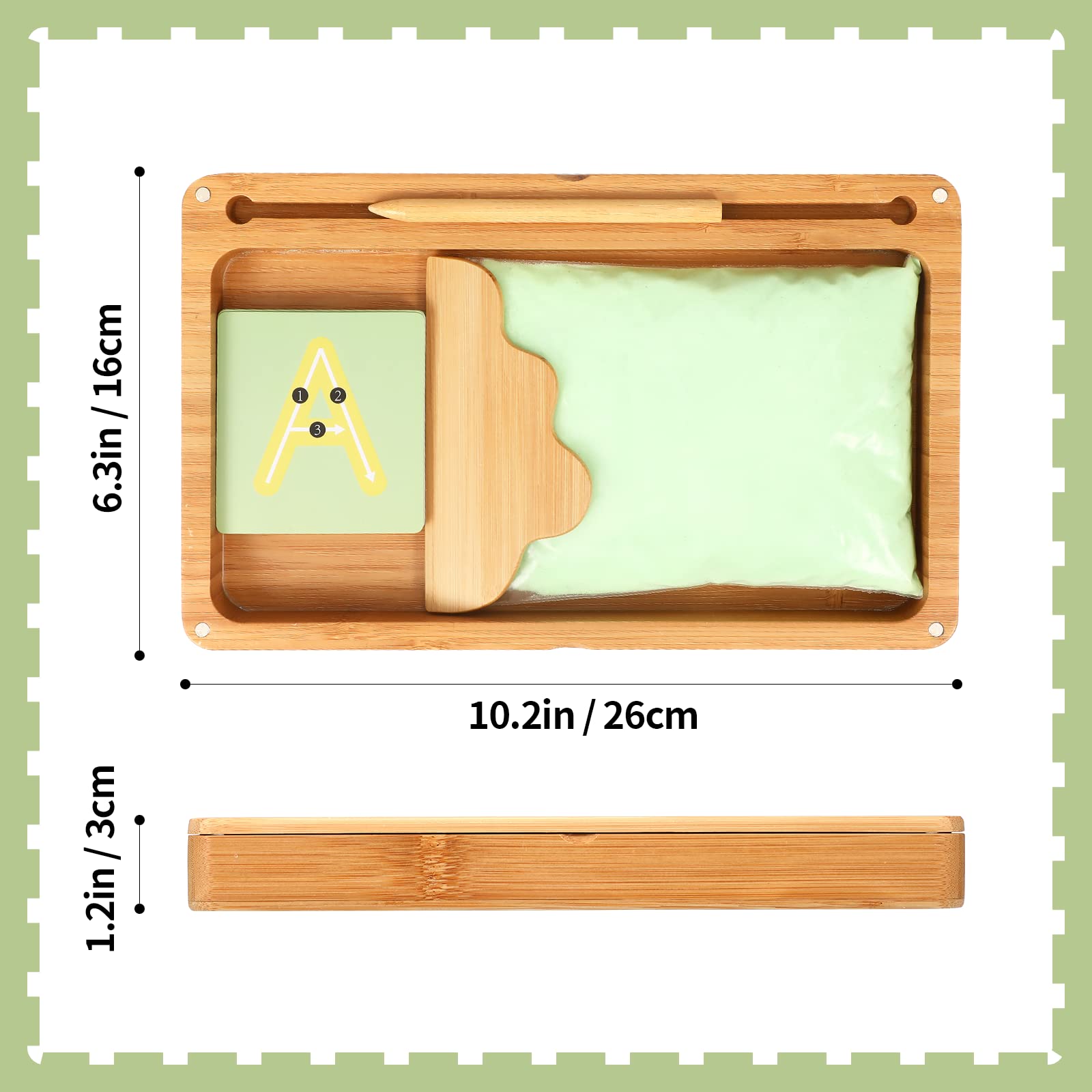 AtMini Sand Tray for Classroom Montessori Sand Tray with Lid Wooden Sand Trays for Kids Writing Letters and Numbers (Green)