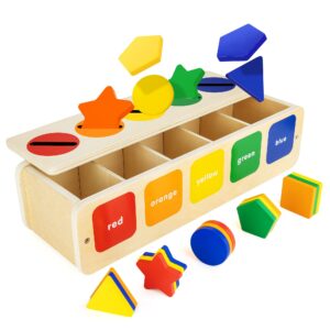 lynncare wooden montessori toy for 1 2 year old, shape & color sorting toy for toddlers 1-3, shape & color matching toy with box, preschool sensory learning toys for 1 2 3 year old boy girl gifts