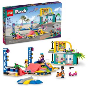 lego friends skate park set 41751, skateboard toys for girls and boys ages 6 plus, mini-doll playset with toy scooter and wheelchair, birthday gift idea for creative play